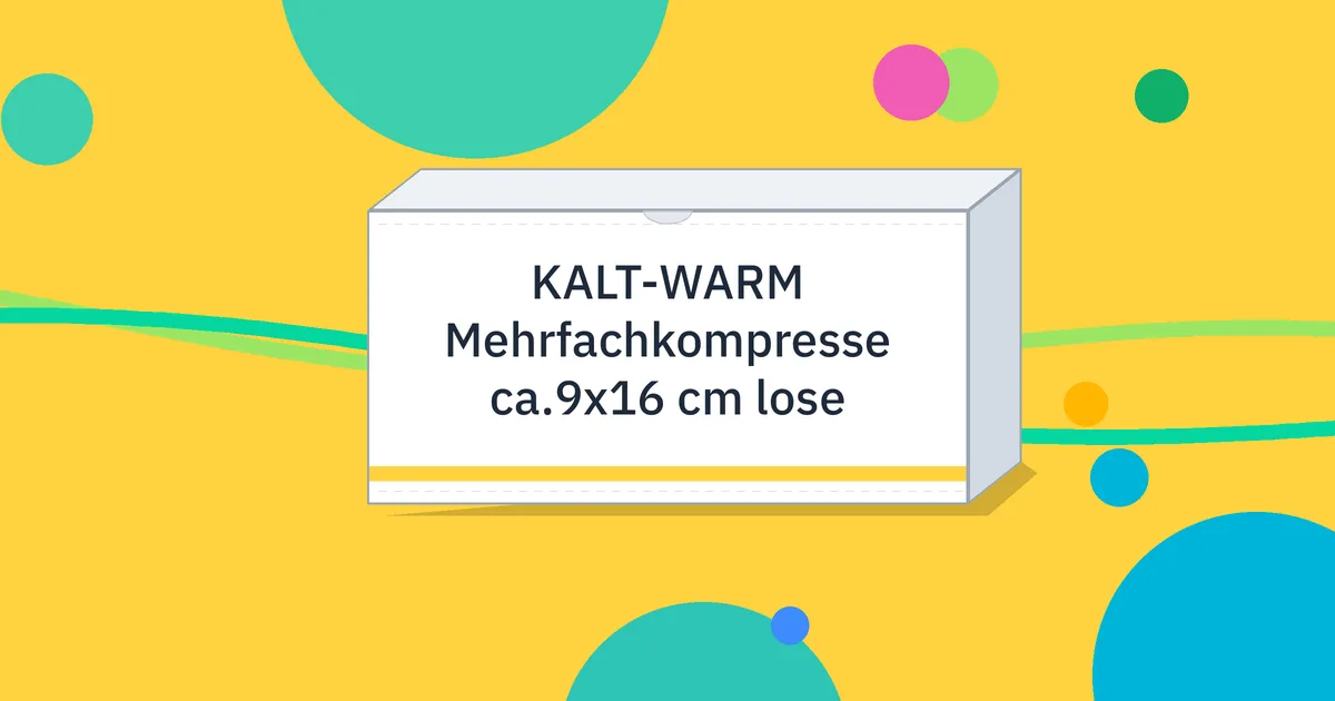 Symbolbild: Packung mit der Aufschrift KALT-WARM Mehrfachkompresse ca.9x16 cm lose (PZN 13058969) – Verfügbarkeit und Bezug in Apotheken in Frankfurt am Main