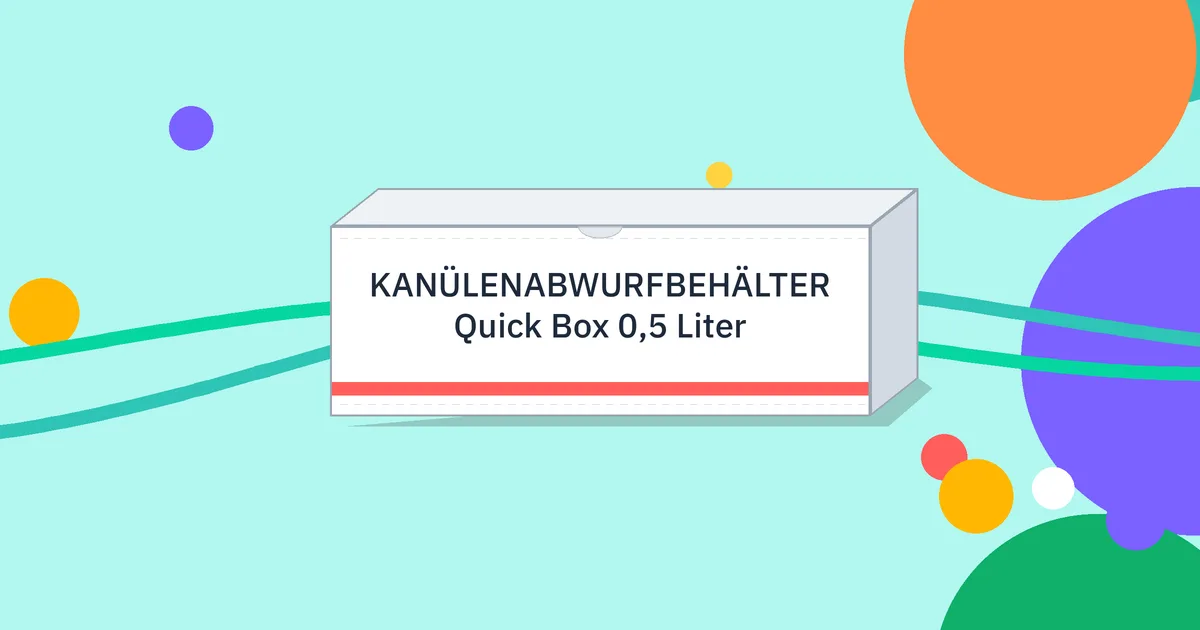 Symbolbild: Packung mit der Aufschrift KANÜLENABWURFBEHÄLTER Quick Box 0,5 Liter (PZN 08909684) – Verfügbarkeit und Bezug in Apotheken in Frankfurt am Main