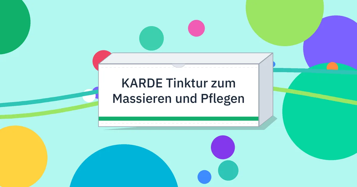 Symbolbild: Packung mit der Aufschrift KARDE Tinktur zum Massieren und Pflegen (PZN 15250949) – Verfügbarkeit und Bezug in Apotheken in Frankfurt am Main