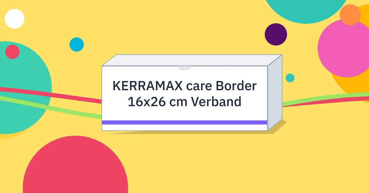 Symbolbild: Packung mit der Aufschrift KERRAMAX care Border 16x26 cm Verband (PZN 11140431) – Verfügbarkeit und Bezug in Apotheken in Frankfurt am Main
