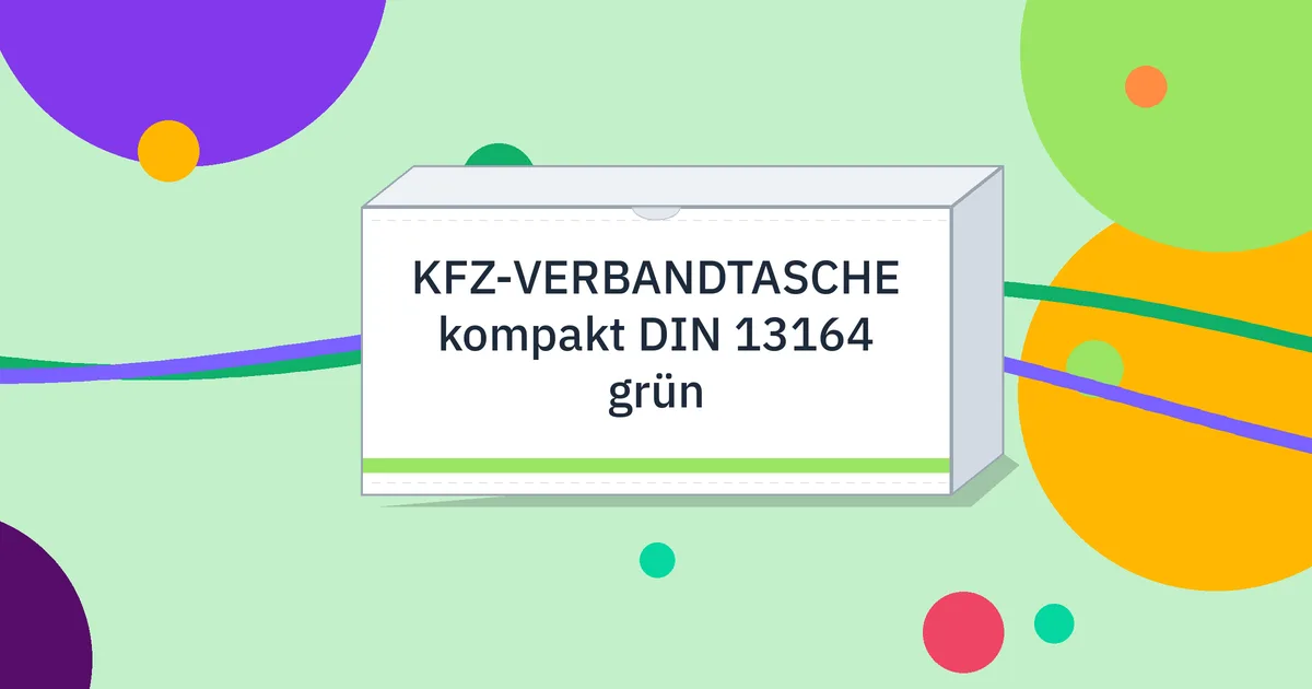 Symbolbild: Packung mit der Aufschrift KFZ-VERBANDTASCHE kompakt DIN 13164 grün (PZN 13572809) – Verfügbarkeit und Bezug in Apotheken in Frankfurt am Main