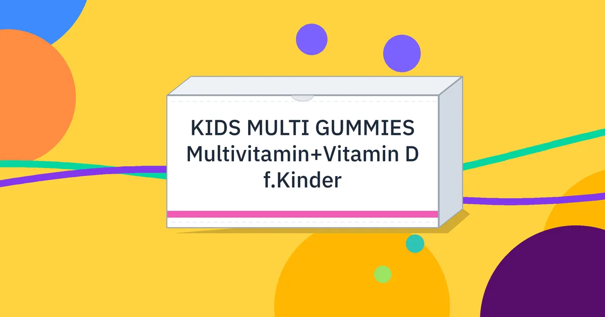 Symbolbild: Packung mit der Aufschrift KIDS MULTI GUMMIES Multivitamin+Vitamin D f.Kinder (PZN 18362270) – Verfügbarkeit und Bezug in Apotheken in Frankfurt am Main