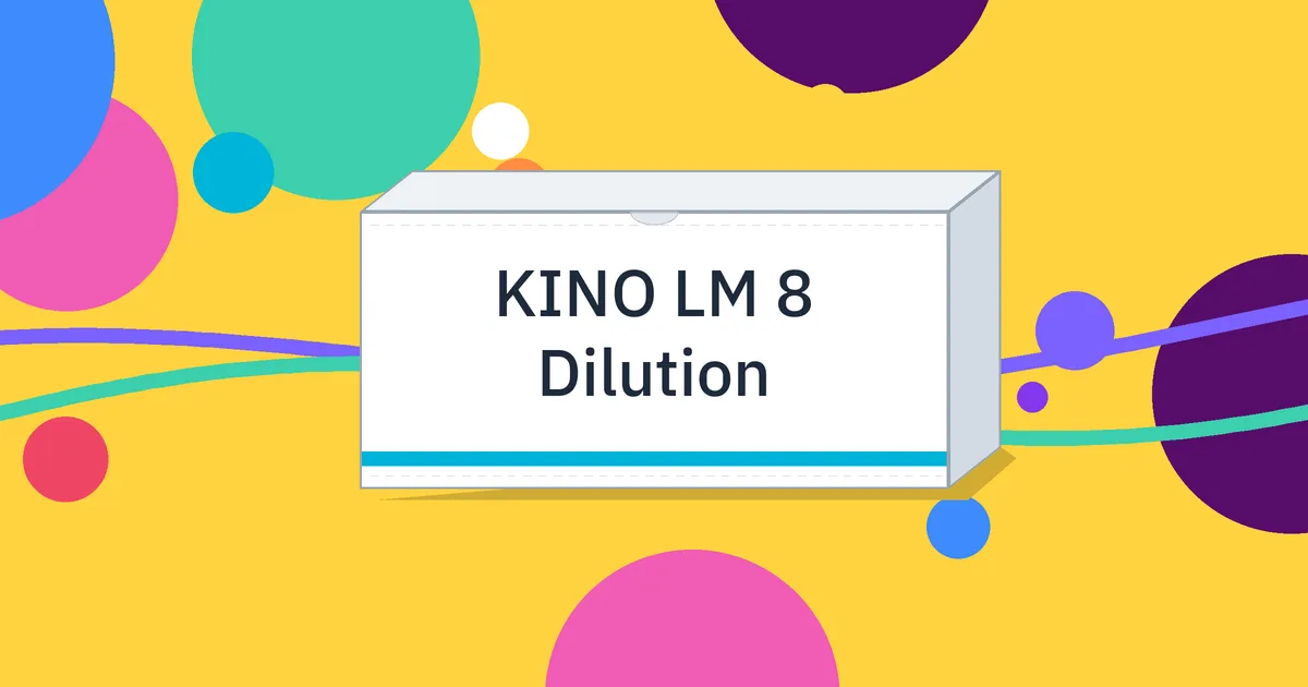 Symbolbild: Packung mit der Aufschrift KINO LM 8 Dilution (PZN 13518454) – Verfügbarkeit und Bezug in Apotheken in Frankfurt am Main
