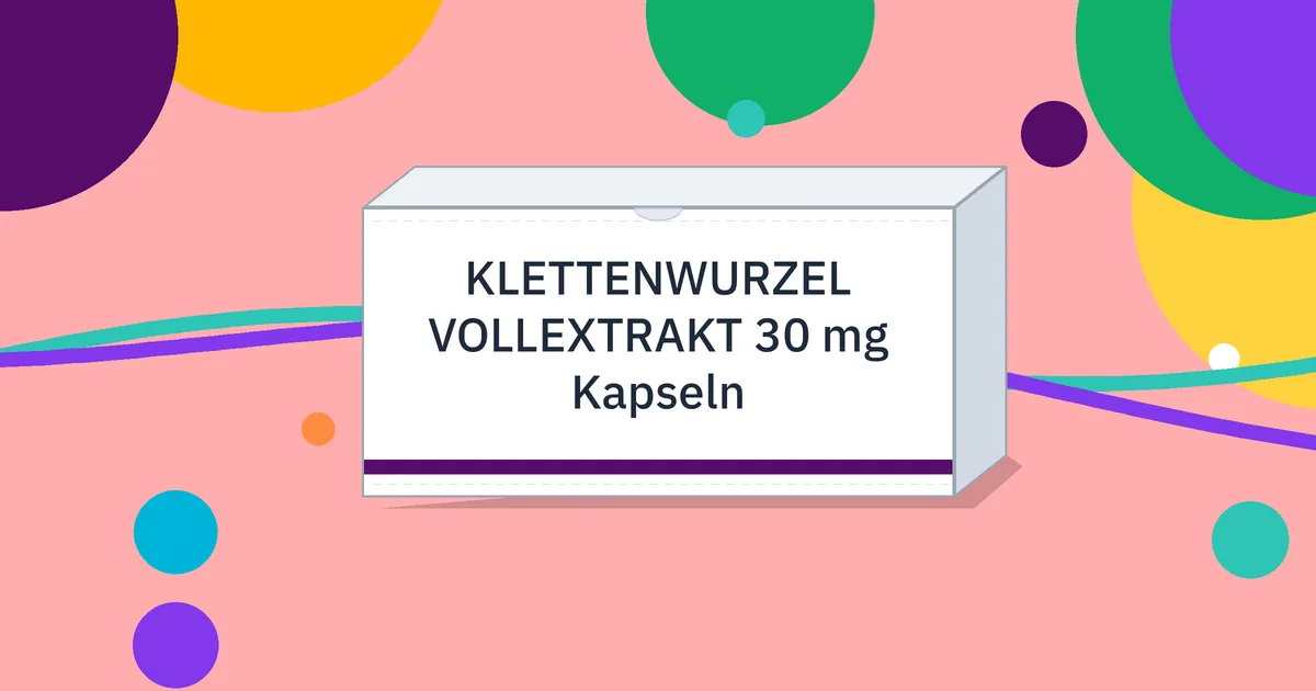 Symbolbild: Packung mit der Aufschrift KLETTENWURZEL VOLLEXTRAKT 30 mg Kapseln (PZN 11547463) – Verfügbarkeit und Bezug in Apotheken in Frankfurt am Main