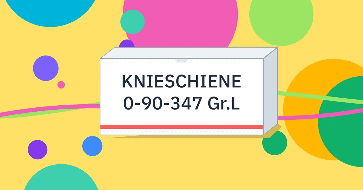 Symbolbild: Packung mit der Aufschrift KNIESCHIENE 0-90-347 Gr.L (PZN 07763215) – Verfügbarkeit und Bezug in Apotheken in Frankfurt am Main
