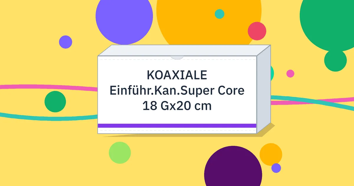 Symbolbild: Packung mit der Aufschrift KOAXIALE Einführ.Kan.Super Core 18 Gx20 cm (PZN 02350402) – Verfügbarkeit und Bezug in Apotheken in Frankfurt am Main