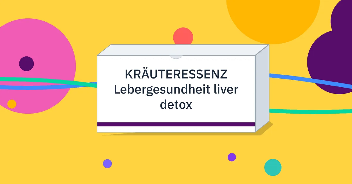 Symbolbild: Packung mit der Aufschrift KRÄUTERESSENZ Lebergesundheit liver detox (PZN 19861839) – Verfügbarkeit und Bezug in Apotheken in Frankfurt am Main