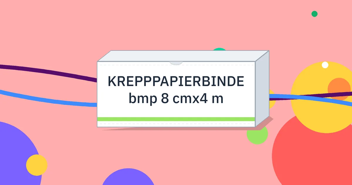 Symbolbild: Packung mit der Aufschrift KREPPPAPIERBINDE bmp 8 cmx4 m (PZN 03944658) – Verfügbarkeit und Bezug in Apotheken in Frankfurt am Main