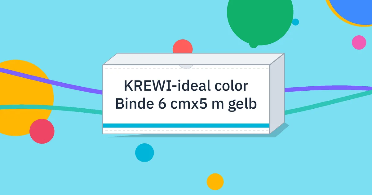 Symbolbild: Packung mit der Aufschrift KREWI-ideal color Binde 6 cmx5 m gelb (PZN 17301148) – Verfügbarkeit und Bezug in Apotheken in Frankfurt am Main