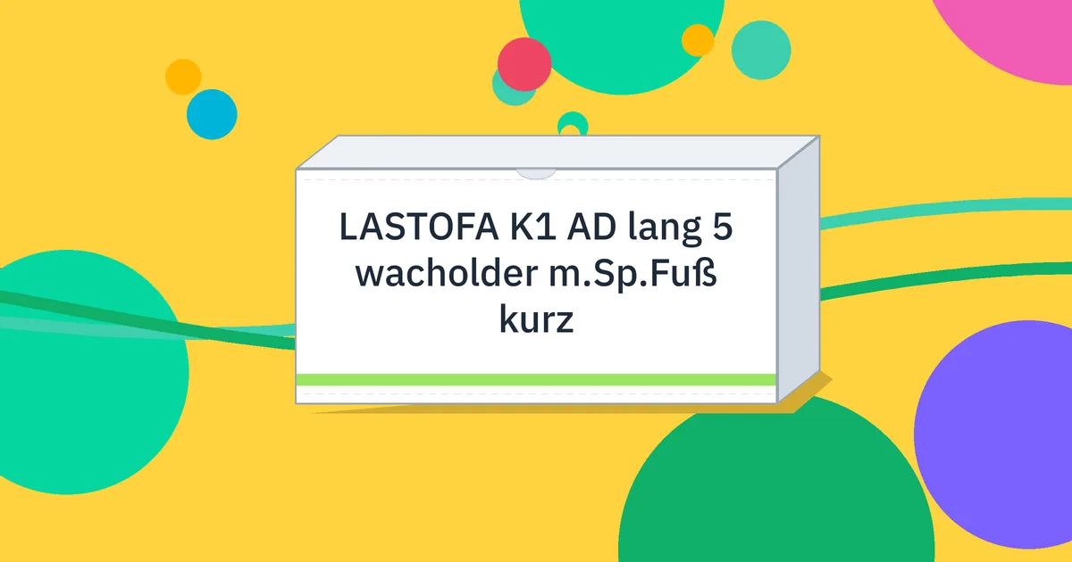 Symbolbild: Packung mit der Aufschrift LASTOFA K1 AD lang 5 wacholder m.Sp.Fuß kurz (PZN 13787786) – Verfügbarkeit und Bezug in Apotheken in Frankfurt am Main