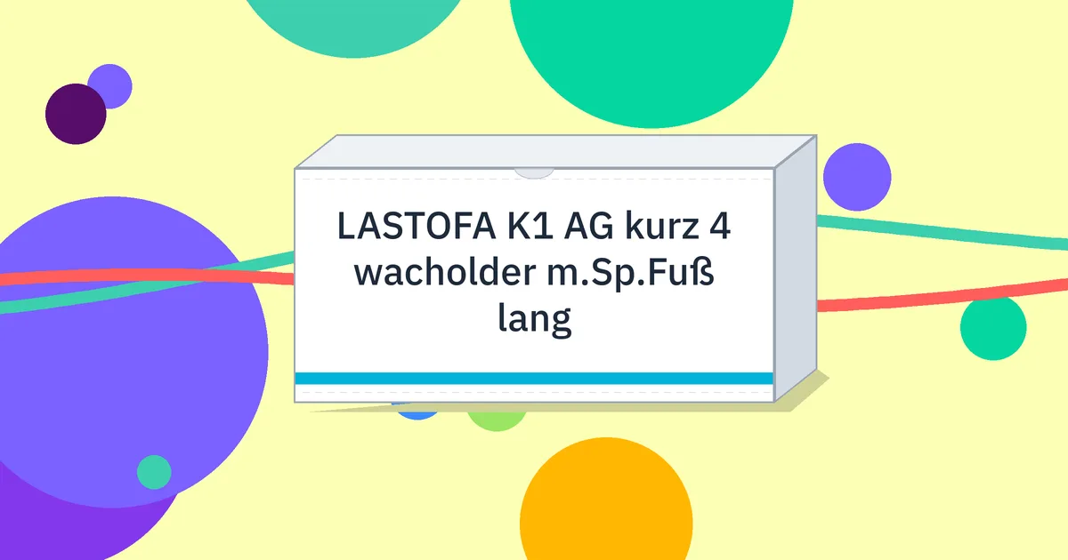 Symbolbild: Packung mit der Aufschrift LASTOFA K1 AG kurz 4 wacholder m.Sp.Fuß lang (PZN 13792250) – Verfügbarkeit und Bezug in Apotheken in Frankfurt am Main