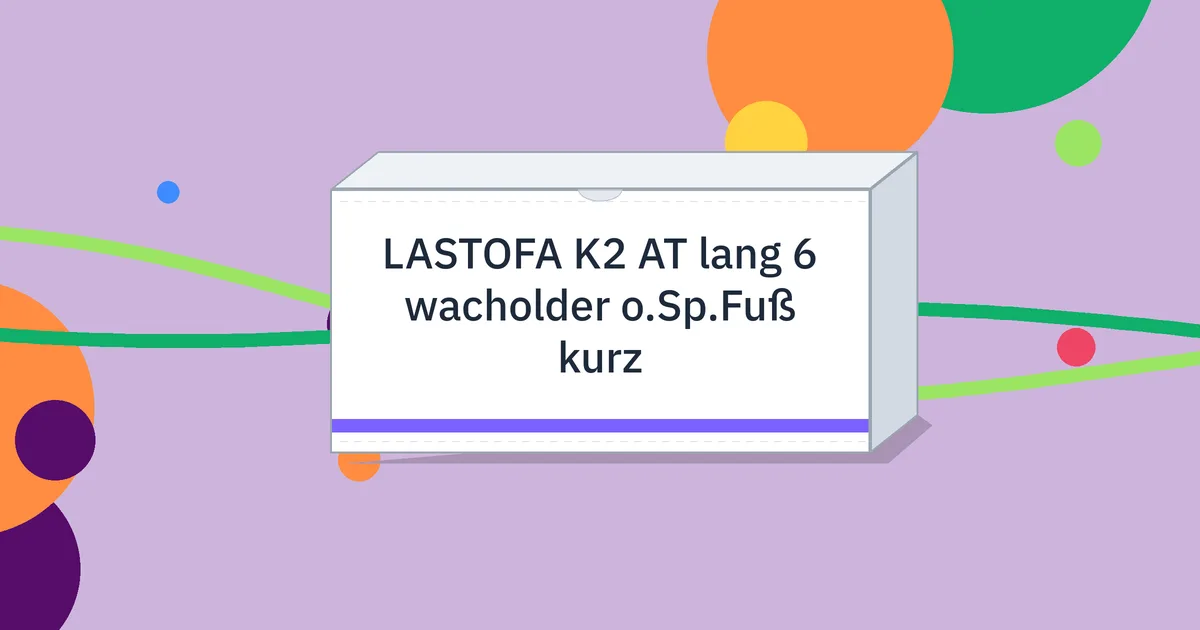 Symbolbild: Packung mit der Aufschrift LASTOFA K2 AT lang 6 wacholder o.Sp.Fuß kurz (PZN 13810143) – Verfügbarkeit und Bezug in Apotheken in Frankfurt am Main