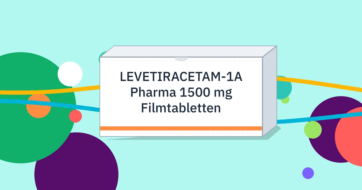 Symbolbild: Packung mit der Aufschrift LEVETIRACETAM-1A Pharma 1500 mg Filmtabletten (PZN 16396359) – Verfügbarkeit und Bezug in Apotheken in Frankfurt am Main