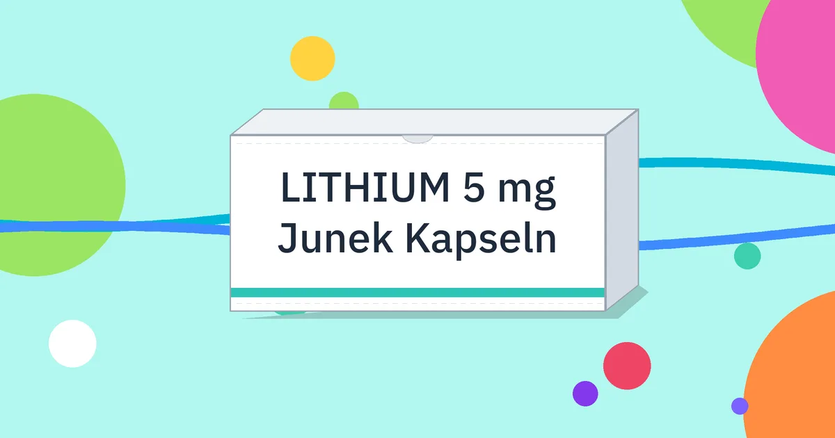 Symbolbild: Packung mit der Aufschrift LITHIUM 5 mg Junek Kapseln (PZN 20172364) – Verfügbarkeit und Bezug in Apotheken in Frankfurt am Main