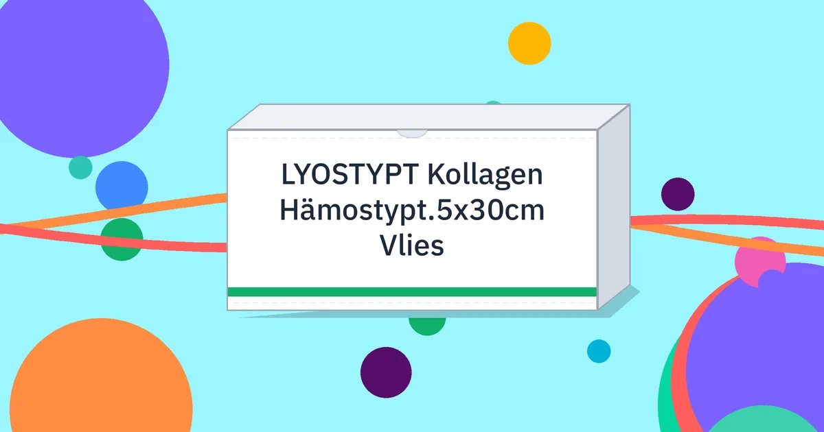 Symbolbild: Packung mit der Aufschrift LYOSTYPT Kollagen Hämostypt.5x30cm Vlies (PZN 00811974) – Verfügbarkeit und Bezug in Apotheken in Frankfurt am Main