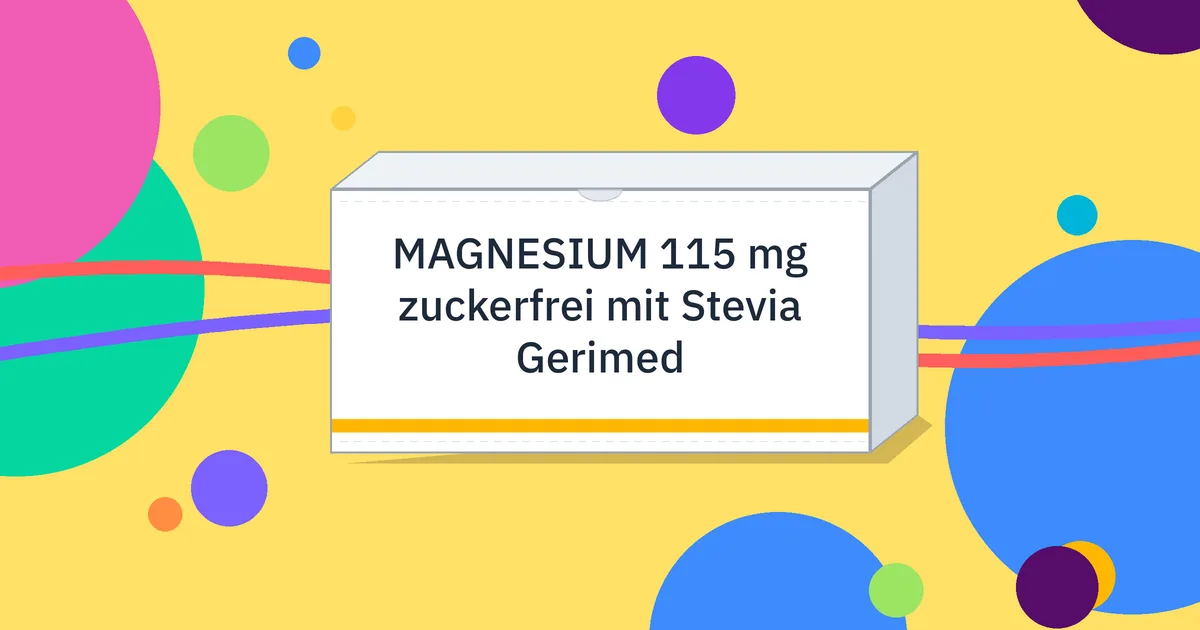 Symbolbild: Packung mit der Aufschrift MAGNESIUM 115 mg zuckerfrei mit Stevia Gerimed (PZN 04692839) – Verfügbarkeit und Bezug in Apotheken in Frankfurt am Main