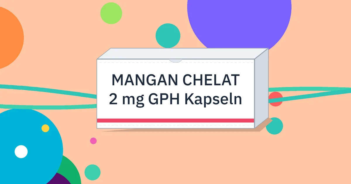 Symbolbild: Packung mit der Aufschrift MANGAN CHELAT 2 mg GPH Kapseln (PZN 10014919) – Verfügbarkeit und Bezug in Apotheken in Frankfurt am Main