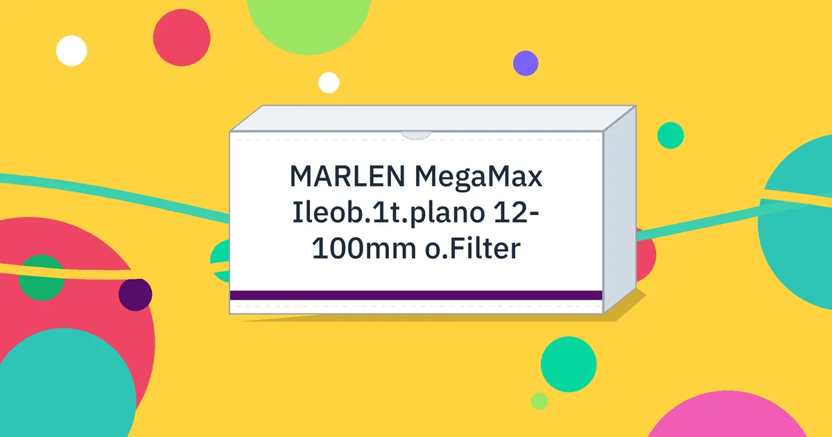 Symbolbild: Packung mit der Aufschrift MARLEN MegaMax Ileob.1t.plano 12-100mm o.Filter (PZN 18728529) – Verfügbarkeit und Bezug in Apotheken in Frankfurt am Main