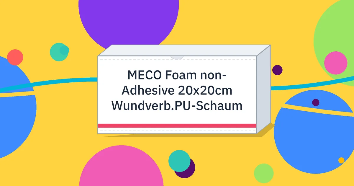 Symbolbild: Packung mit der Aufschrift MECO Foam non-Adhesive 20x20cm Wundverb.PU-Schaum (PZN 18338076) – Verfügbarkeit und Bezug in Apotheken in Frankfurt am Main