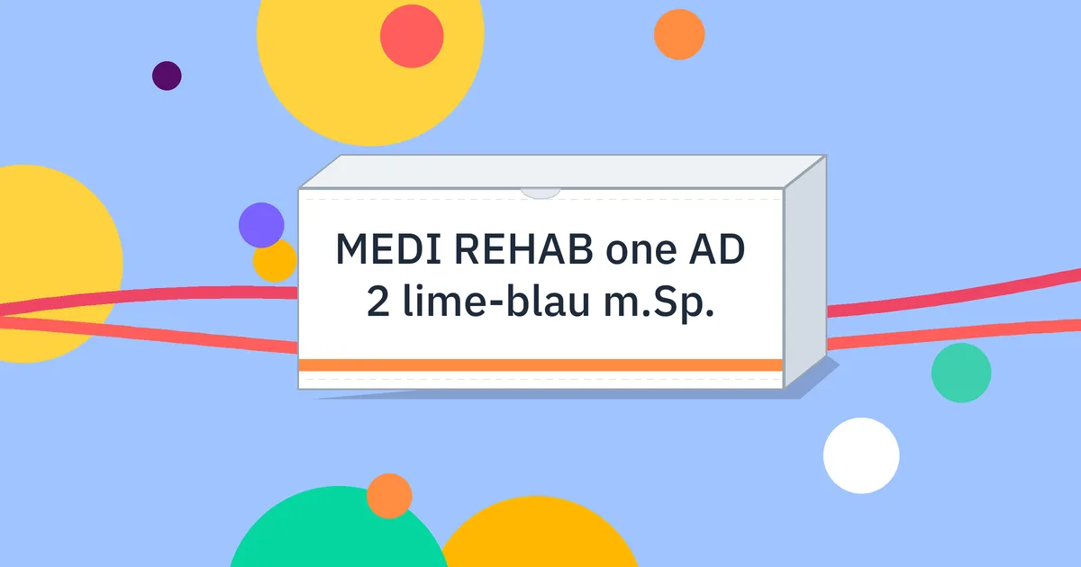 Symbolbild: Packung mit der Aufschrift MEDI REHAB one AD 2 lime-blau m.Sp. (PZN 16753380) – Verfügbarkeit und Bezug in Apotheken in Frankfurt am Main