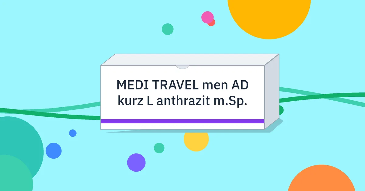 Symbolbild: Packung mit der Aufschrift MEDI TRAVEL men AD kurz L anthrazit m.Sp. (PZN 15198166) – Verfügbarkeit und Bezug in Apotheken in Frankfurt am Main