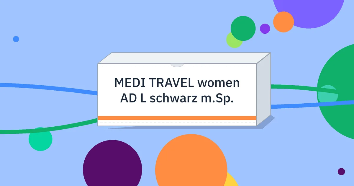 Symbolbild: Packung mit der Aufschrift MEDI TRAVEL women AD L schwarz m.Sp. (PZN 07677993) – Verfügbarkeit und Bezug in Apotheken in Frankfurt am Main