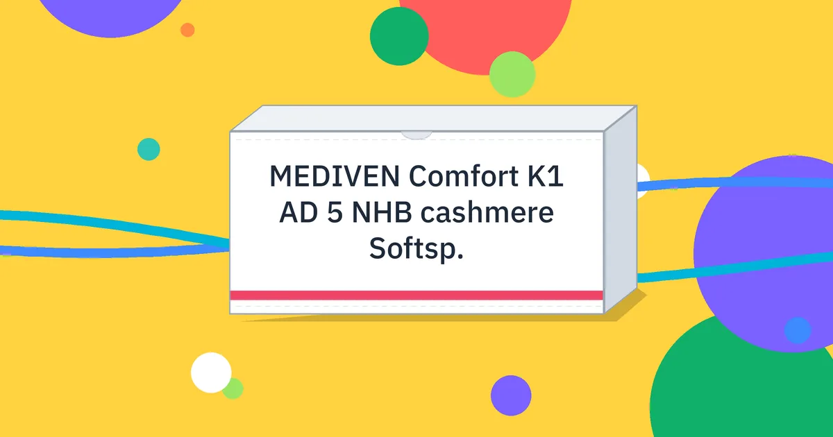 Symbolbild: Packung mit der Aufschrift MEDIVEN Comfort K1 AD 5 NHB cashmere Softsp. (PZN 14659240) – Verfügbarkeit und Bezug in Apotheken in Frankfurt am Main