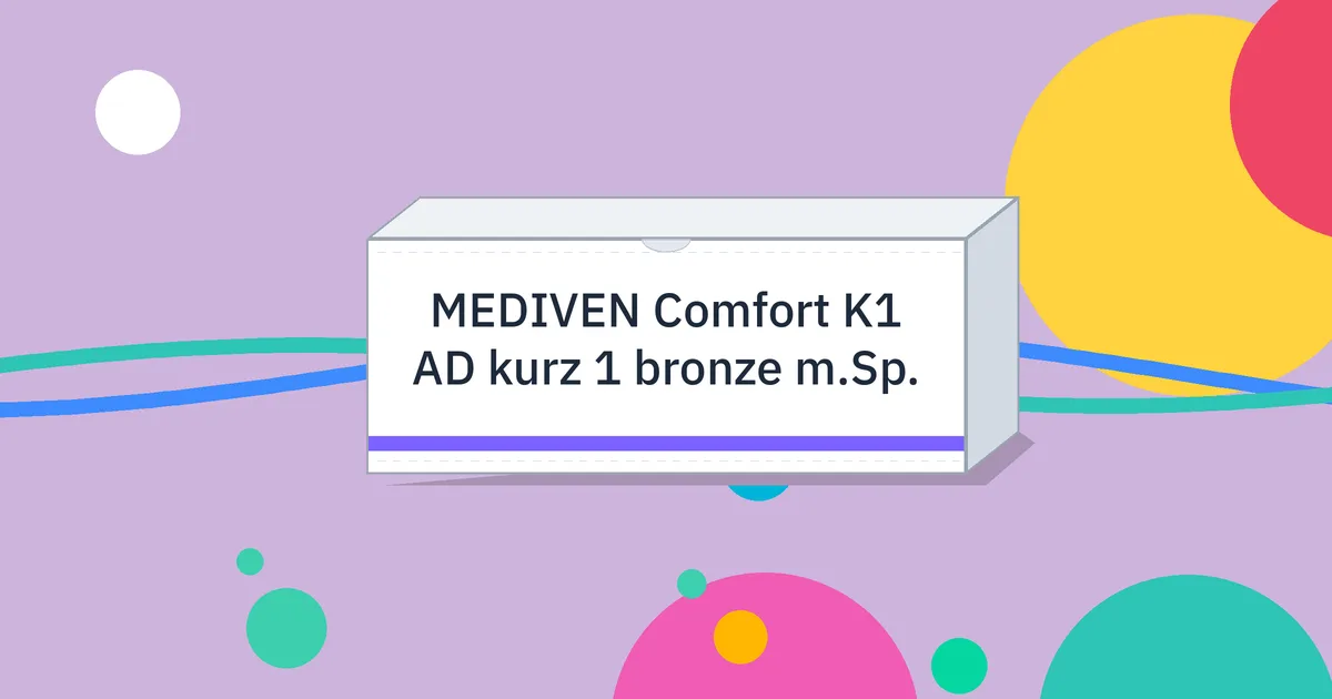 Symbolbild: Packung mit der Aufschrift MEDIVEN Comfort K1 AD kurz 1 bronze m.Sp. (PZN 14562977) – Verfügbarkeit und Bezug in Apotheken in Frankfurt am Main