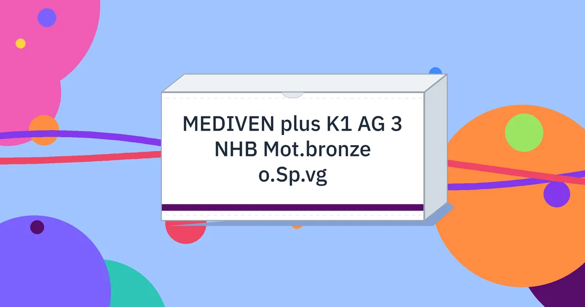 Symbolbild: Packung mit der Aufschrift MEDIVEN plus K1 AG 3 NHB Mot.bronze o.Sp.vg (PZN 15915886) – Verfügbarkeit und Bezug in Apotheken in Frankfurt am Main