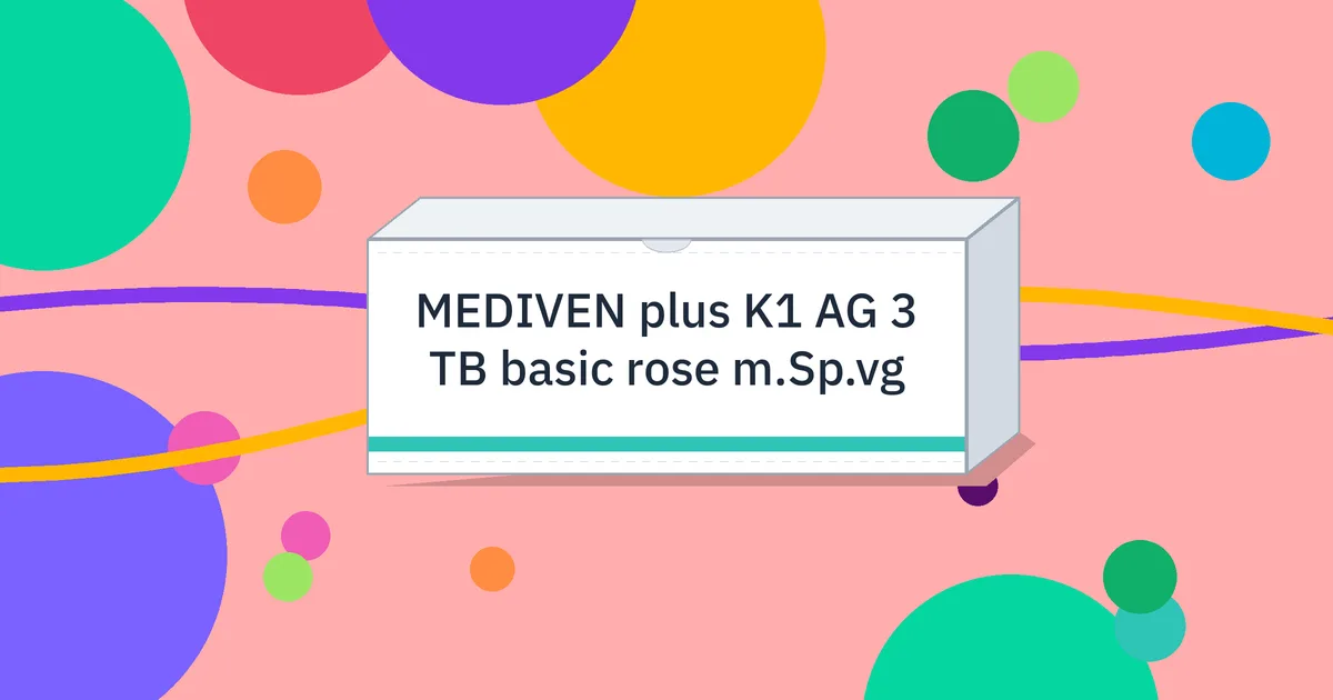 Symbolbild: Packung mit der Aufschrift MEDIVEN plus K1 AG 3 TB basic rose m.Sp.vg (PZN 15057454) – Verfügbarkeit und Bezug in Apotheken in Frankfurt am Main