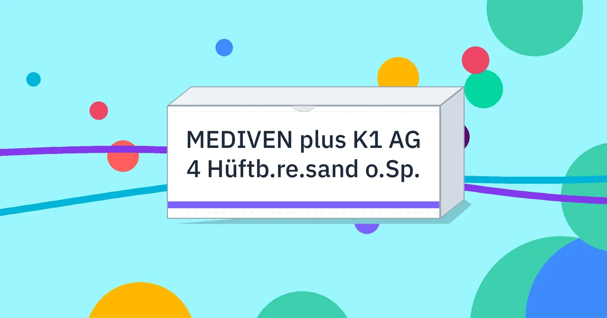 Symbolbild: Packung mit der Aufschrift MEDIVEN plus K1 AG 4 Hüftb.re.sand o.Sp. (PZN 18939120) – Verfügbarkeit und Bezug in Apotheken in Frankfurt am Main
