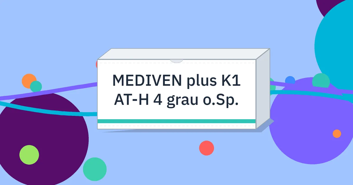 Symbolbild: Packung mit der Aufschrift MEDIVEN plus K1 AT-H 4 grau o.Sp. (PZN 18932891) – Verfügbarkeit und Bezug in Apotheken in Frankfurt am Main