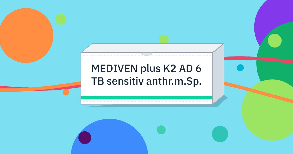 Symbolbild: Packung mit der Aufschrift MEDIVEN plus K2 AD 6 TB sensitiv anthr.m.Sp. (PZN 15104610) – Verfügbarkeit und Bezug in Apotheken in Frankfurt am Main