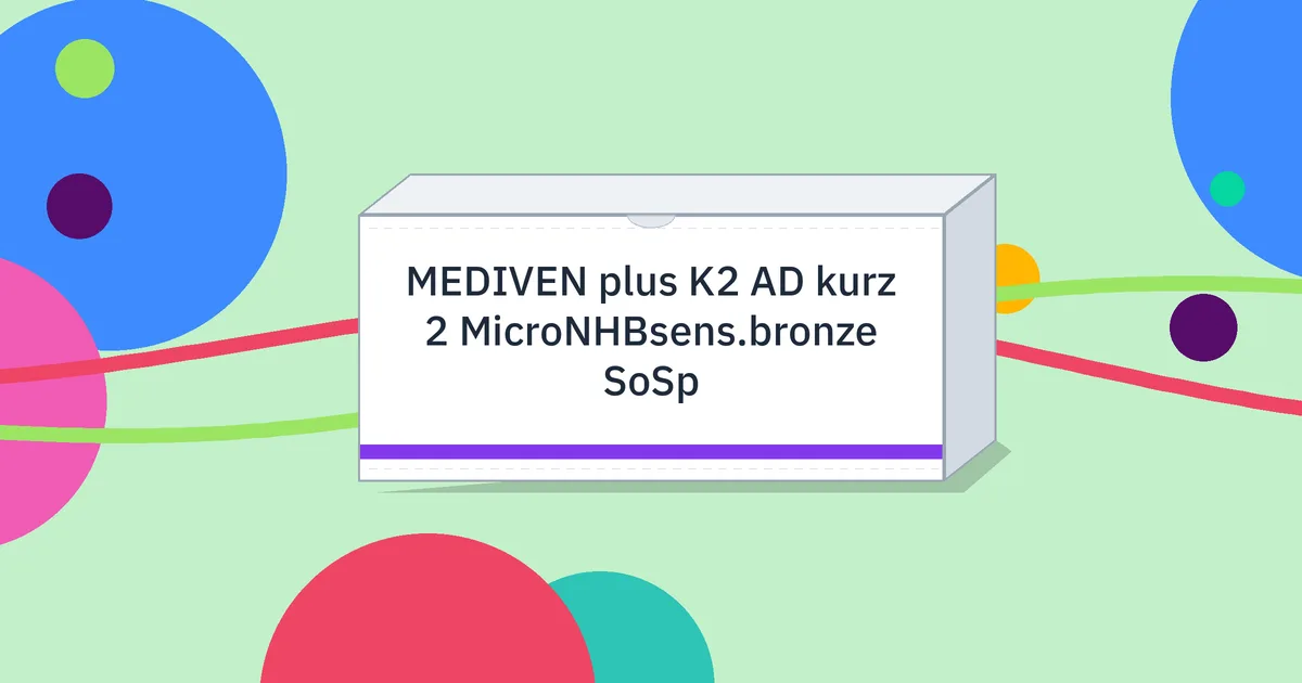 Symbolbild: Packung mit der Aufschrift MEDIVEN plus K2 AD kurz 2 MicroNHBsens.bronze SoSp (PZN 15934441) – Verfügbarkeit und Bezug in Apotheken in Frankfurt am Main