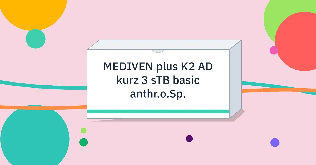 Symbolbild: Packung mit der Aufschrift MEDIVEN plus K2 AD kurz 3 sTB basic anthr.o.Sp. (PZN 15099205) – Verfügbarkeit und Bezug in Apotheken in Frankfurt am Main