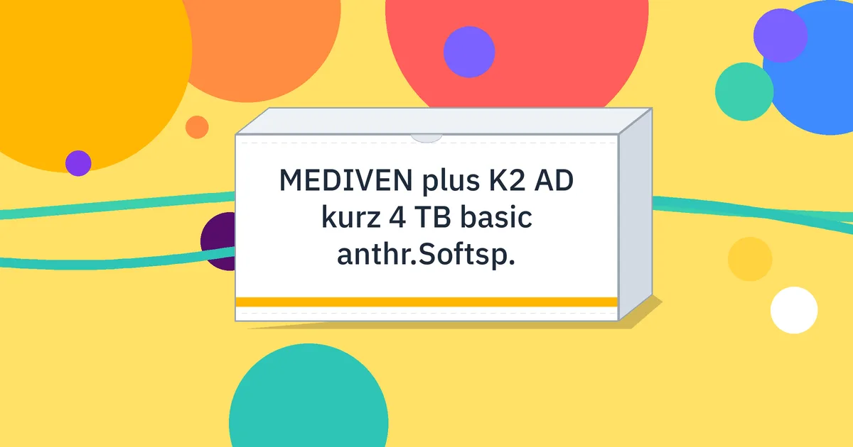 Symbolbild: Packung mit der Aufschrift MEDIVEN plus K2 AD kurz 4 TB basic anthr.Softsp. (PZN 15098068) – Verfügbarkeit und Bezug in Apotheken in Frankfurt am Main