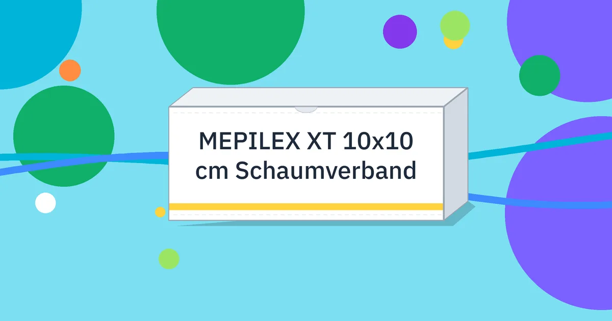 Symbolbild: Packung mit der Aufschrift MEPILEX XT 10x10 cm Schaumverband (PZN 16783435) – Verfügbarkeit und Bezug in Apotheken in Frankfurt am Main
