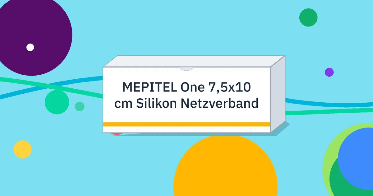 Symbolbild: Packung mit der Aufschrift MEPITEL One 7,5x10 cm Silikon Netzverband (PZN 12371687) – Verfügbarkeit und Bezug in Apotheken in Frankfurt am Main