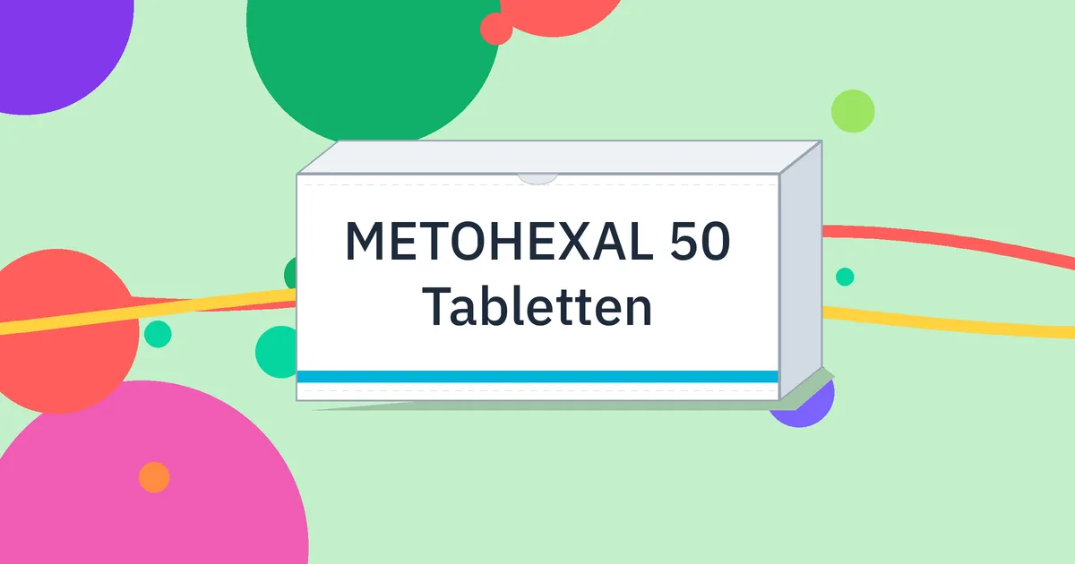 Symbolbild: Packung mit der Aufschrift METOHEXAL 50 Tabletten (PZN 03852962) – Verfügbarkeit und Bezug in Apotheken in Frankfurt am Main