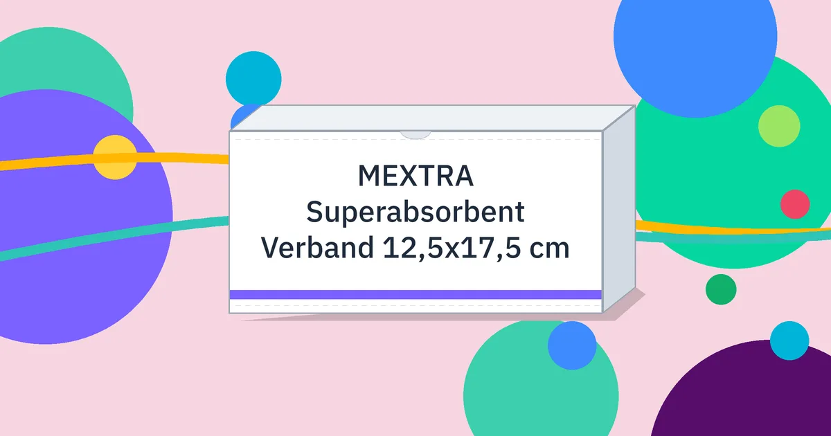 Symbolbild: Packung mit der Aufschrift MEXTRA Superabsorbent Verband 12,5x17,5 cm (PZN 17606132) – Verfügbarkeit und Bezug in Apotheken in Frankfurt am Main