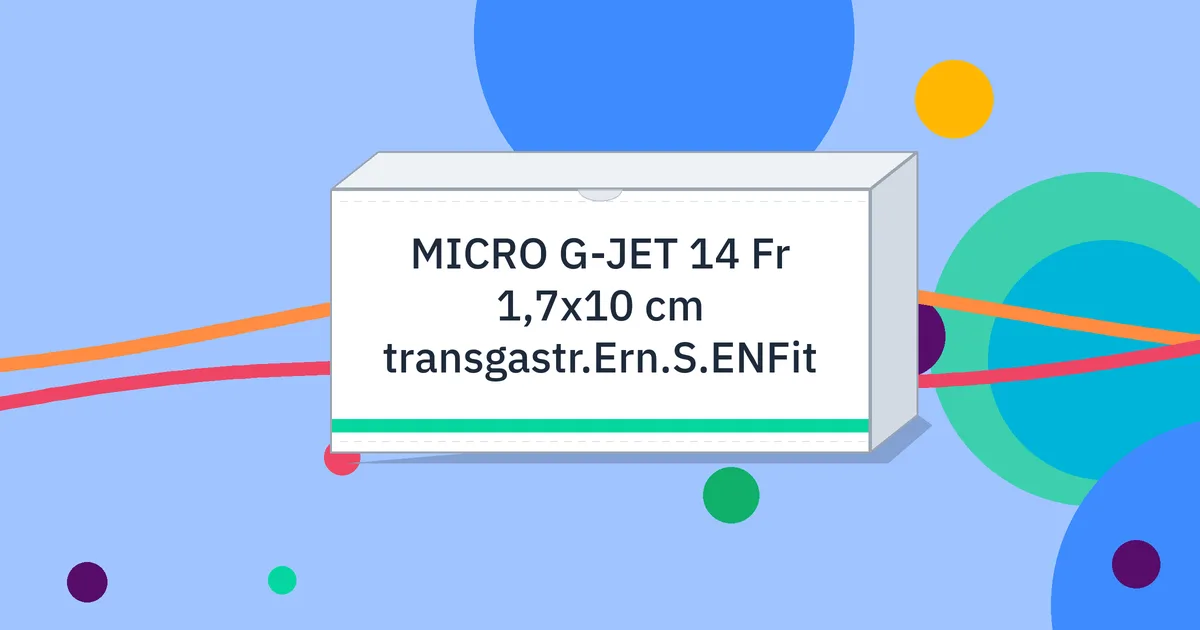 Symbolbild: Packung mit der Aufschrift MICRO G-JET 14 Fr 1,7x10 cm transgastr.Ern.S.ENFit (PZN 17818259) – Verfügbarkeit und Bezug in Apotheken in Frankfurt am Main