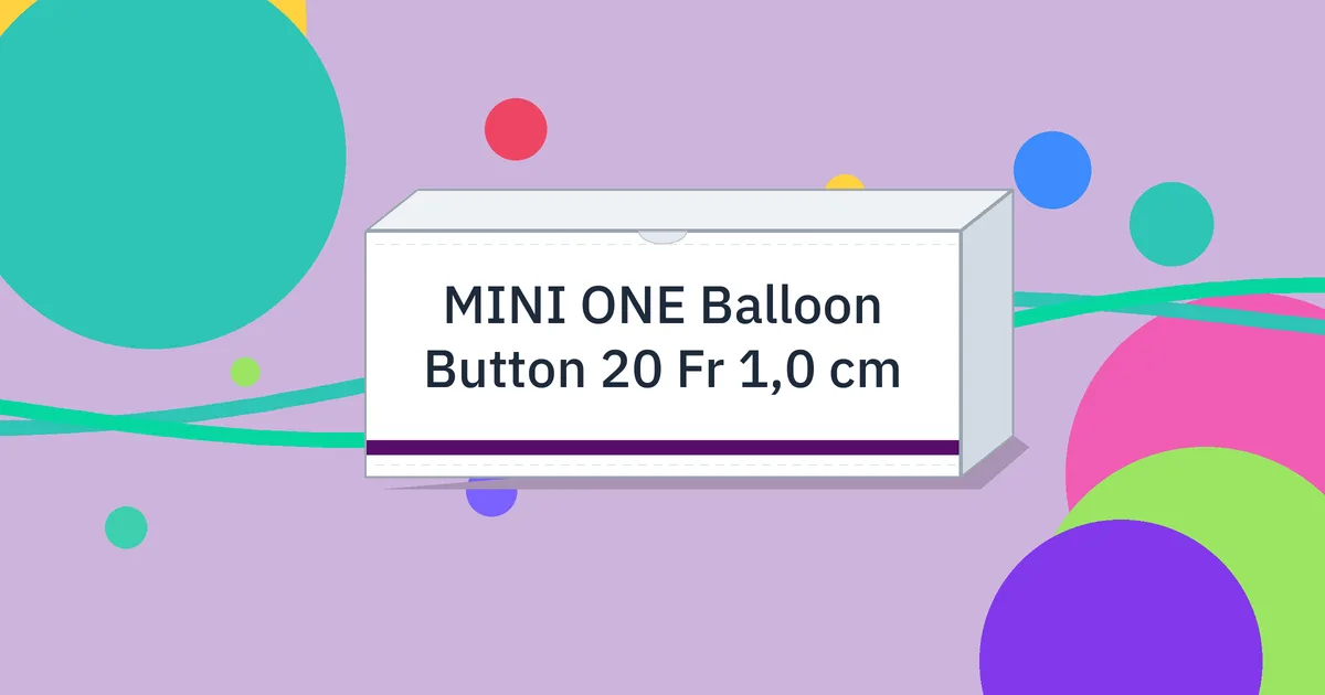 Symbolbild: Packung mit der Aufschrift MINI ONE Balloon Button 20 Fr 1,0 cm (PZN 14342336) – Verfügbarkeit und Bezug in Apotheken in Frankfurt am Main