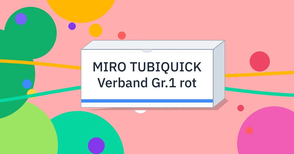 Symbolbild: Packung mit der Aufschrift MIRO TUBIQUICK Verband Gr.1 rot (PZN 02196349) – Verfügbarkeit und Bezug in Apotheken in Frankfurt am Main