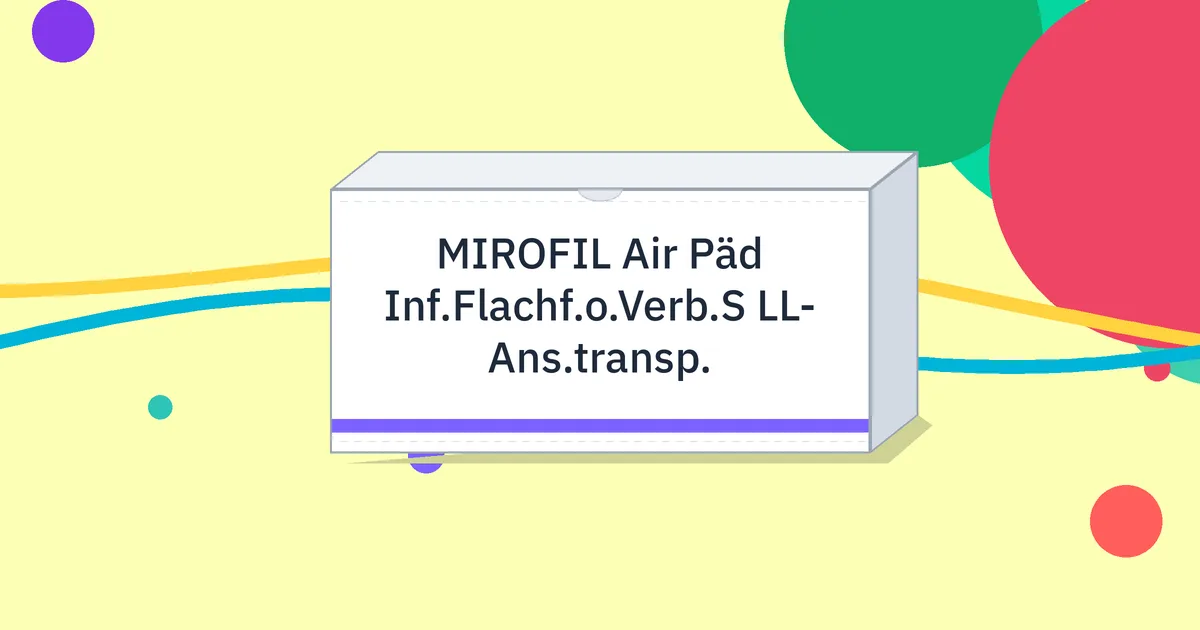 Symbolbild: Packung mit der Aufschrift MIROFIL Air Päd Inf.Flachf.o.Verb.S LL-Ans.transp. (PZN 00947099) – Verfügbarkeit und Bezug in Apotheken in Frankfurt am Main