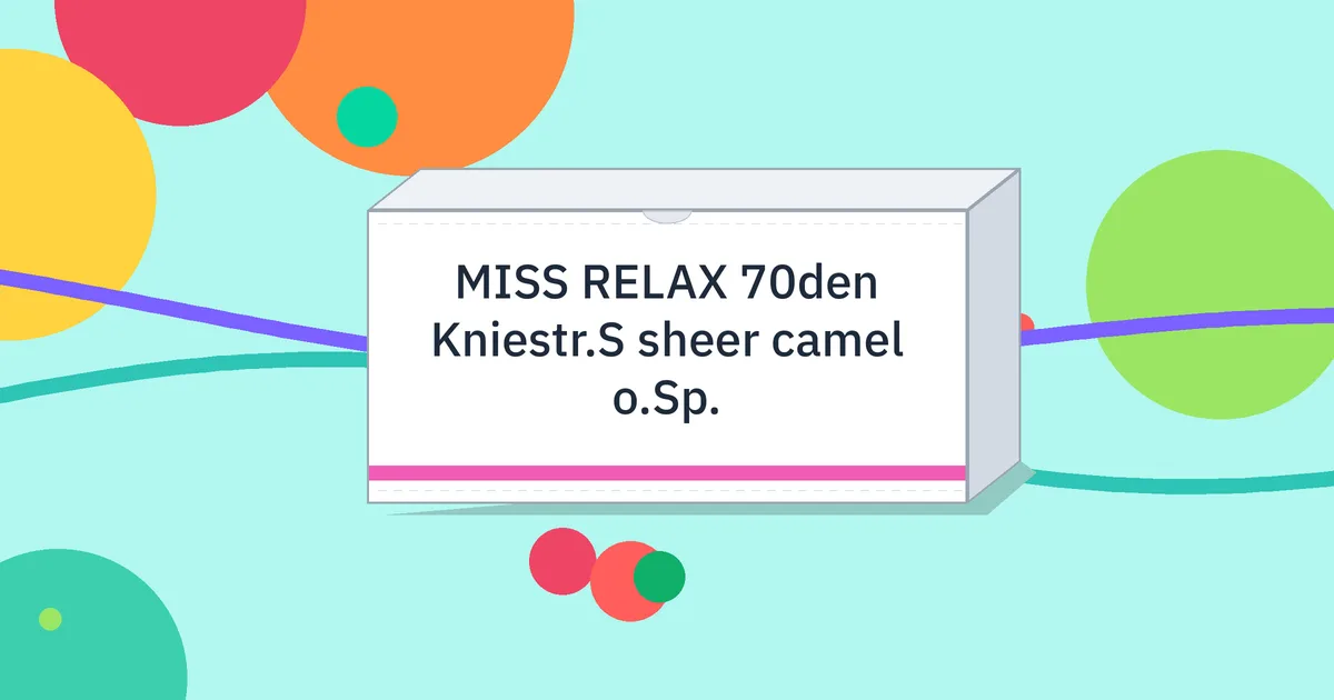 Symbolbild: Packung mit der Aufschrift MISS RELAX 70den Kniestr.S sheer camel o.Sp. (PZN 20289764) – Verfügbarkeit und Bezug in Apotheken in Frankfurt am Main