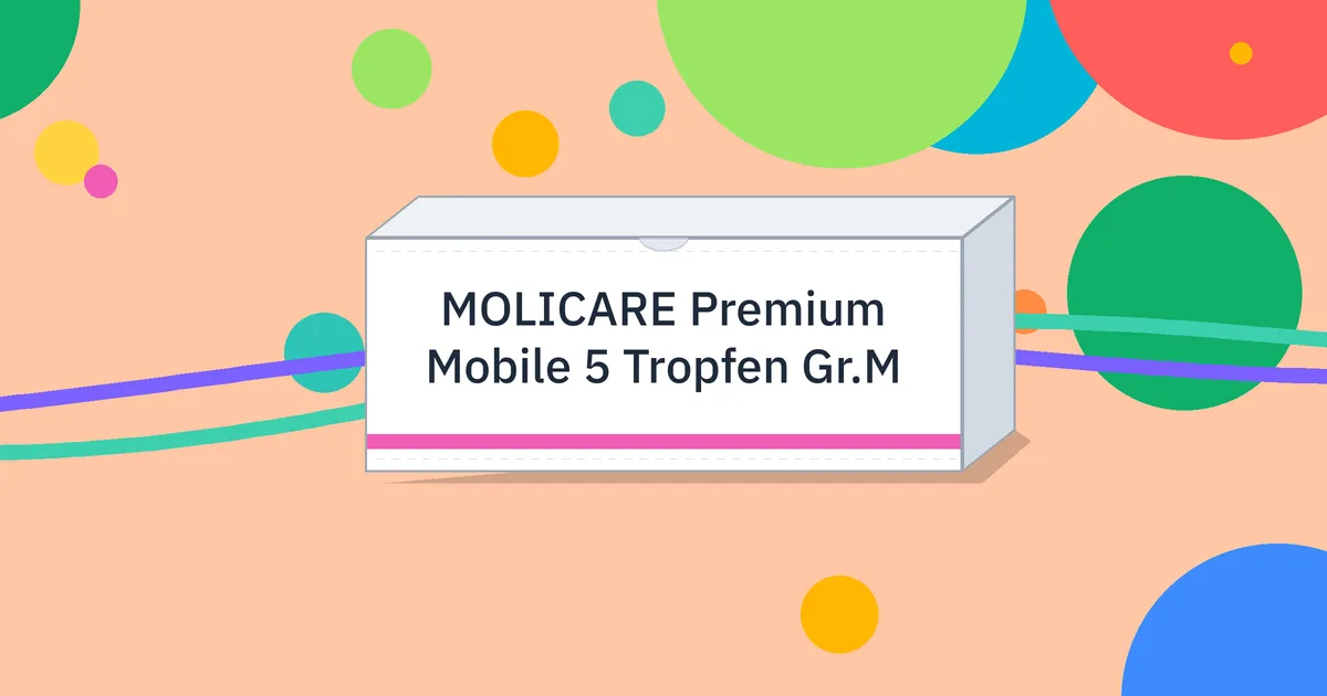 Symbolbild: Packung mit der Aufschrift MOLICARE Premium Mobile 5 Tropfen Gr.M (PZN 17936326) – Verfügbarkeit und Bezug in Apotheken in Frankfurt am Main