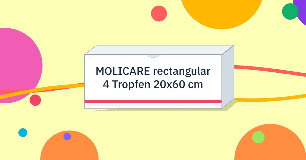 Symbolbild: Packung mit der Aufschrift MOLICARE rectangular 4 Tropfen 20x60 cm (PZN 16011307) – Verfügbarkeit und Bezug in Apotheken in Frankfurt am Main