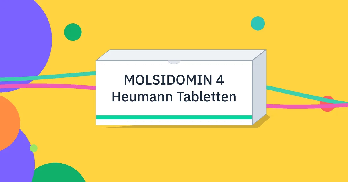 Symbolbild: Packung mit der Aufschrift MOLSIDOMIN 4 Heumann Tabletten (PZN 03910990) – Verfügbarkeit und Bezug in Apotheken in Frankfurt am Main