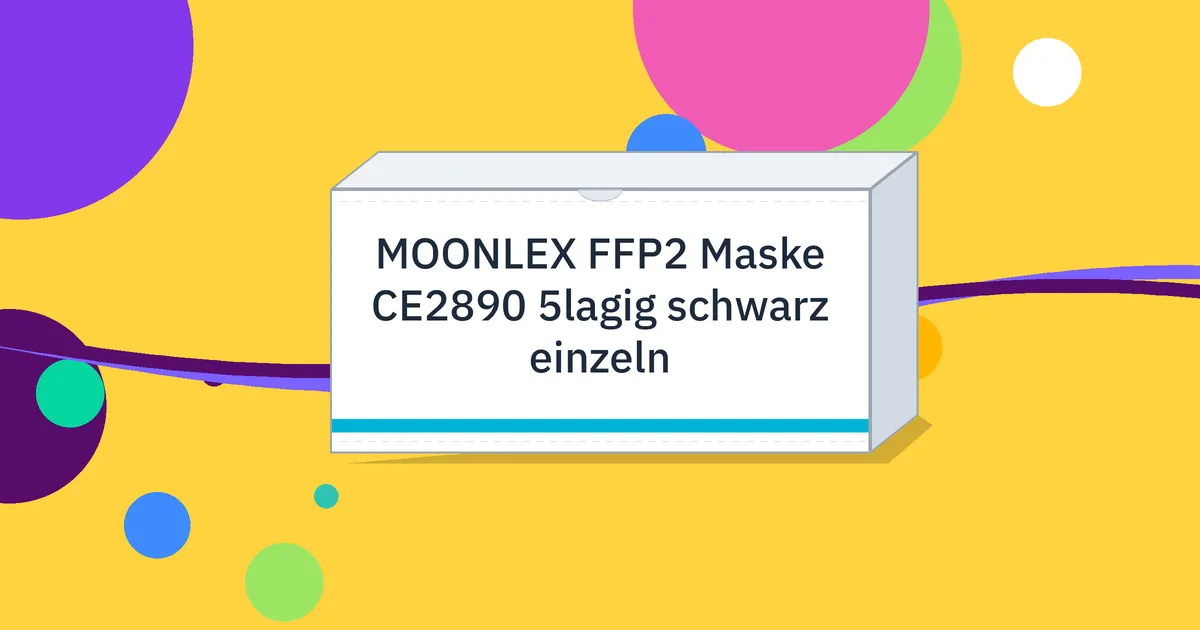 Symbolbild: Packung mit der Aufschrift MOONLEX FFP2 Maske CE2890 5lagig schwarz einzeln (PZN 19902478) – Verfügbarkeit und Bezug in Apotheken in Frankfurt am Main