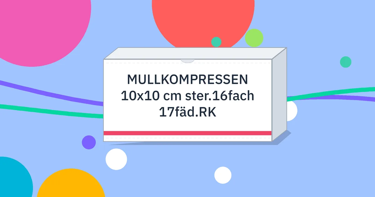 Symbolbild: Packung mit der Aufschrift MULLKOMPRESSEN 10x10 cm ster.16fach 17fäd.RK (PZN 06931395) – Verfügbarkeit und Bezug in Apotheken in Frankfurt am Main